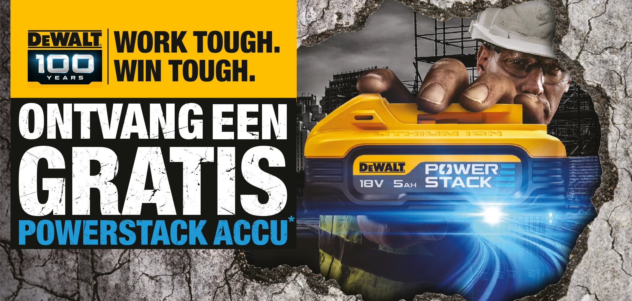 Ontvang een gratis DeWALT Powerstack accu! - Mega Shop Deschacht